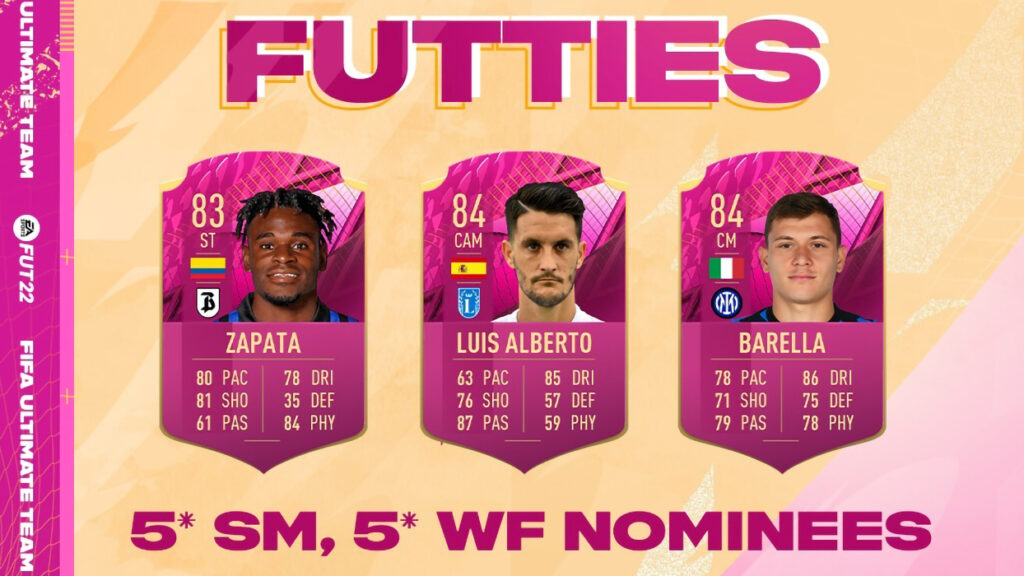 FIFA 22 FUTTIES Barella, Luis Alberto and Zapata 5-Weak Foot and Skill ...