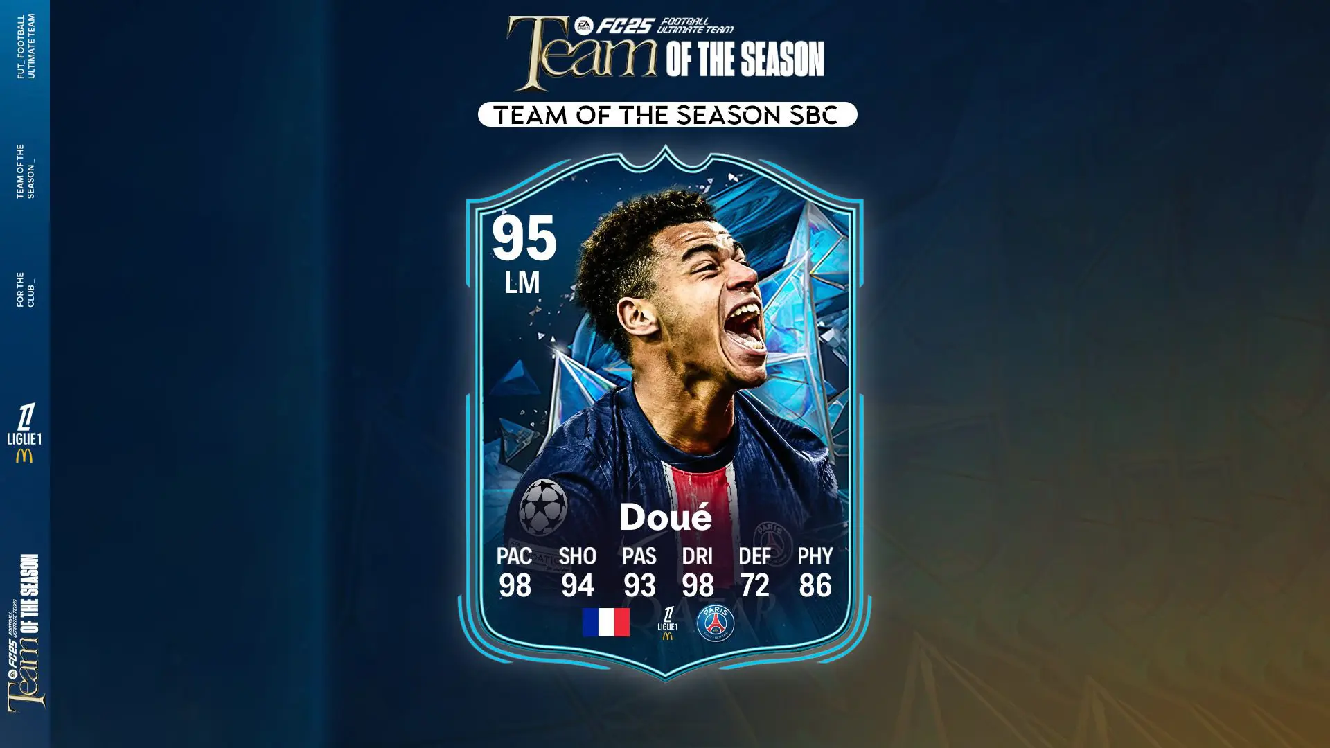 EA FC 25 Désiré Doué TOTS Ligue 1 SBC - FifaUltimateTeam.it - UK
