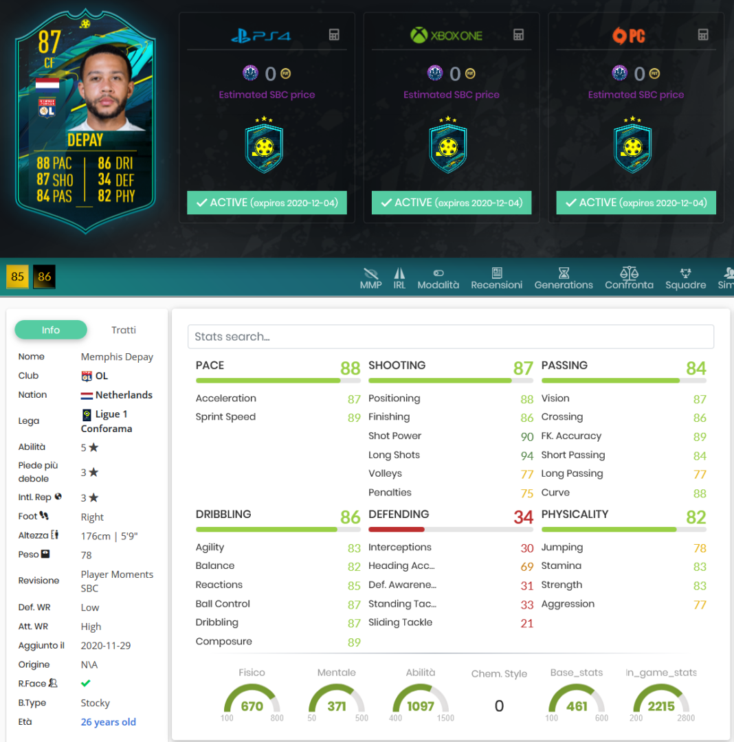 Fifa 21 Sbc Memphis Depay Moments Requisiti E Soluzioni